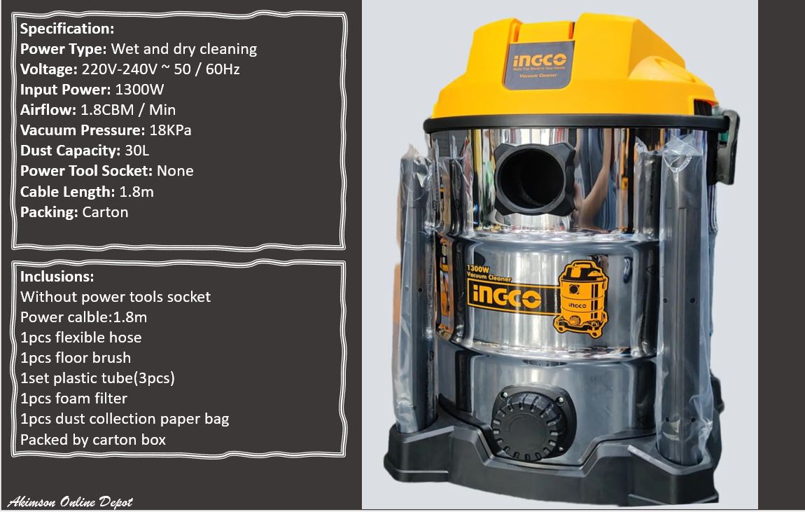 INGCO VACUUM CLEANER VC13301 1300W | Shopee Philippines