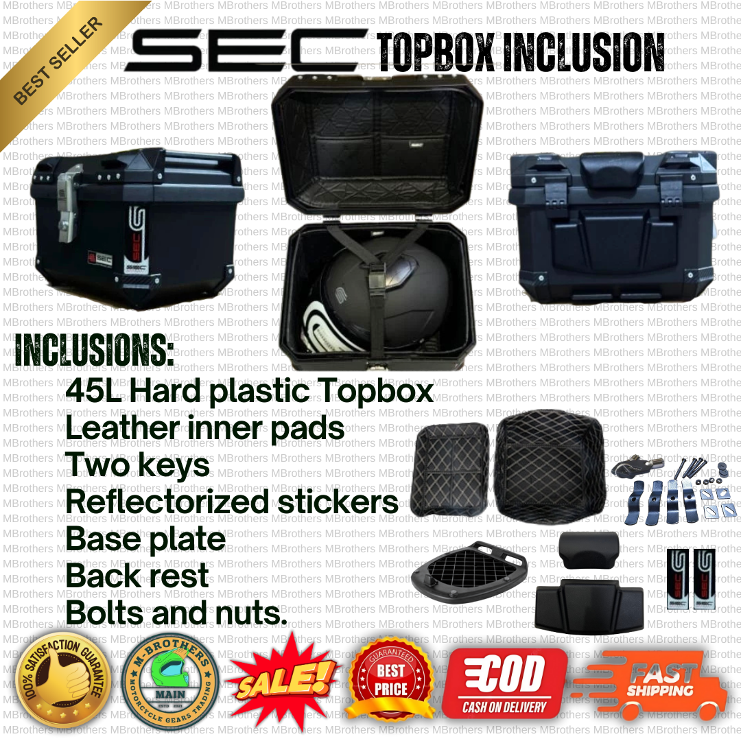 SEC Single Lock - 45 Liters Hard Plastic Topbox Free Backrest and ...