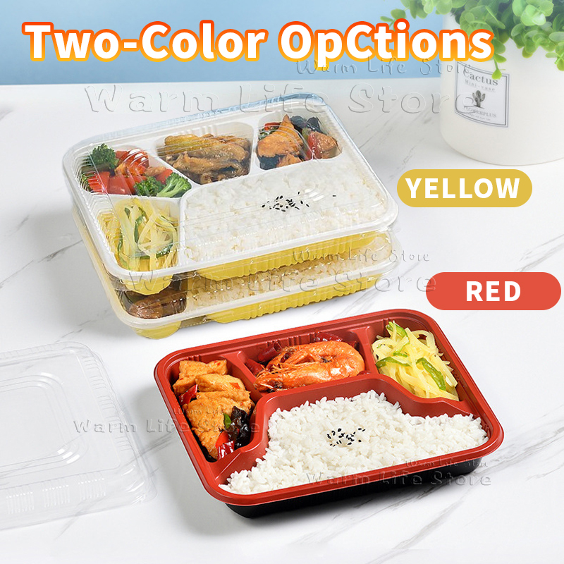 High quality thick red bento box with lid, 1/2/3/4/5 grid partition ...