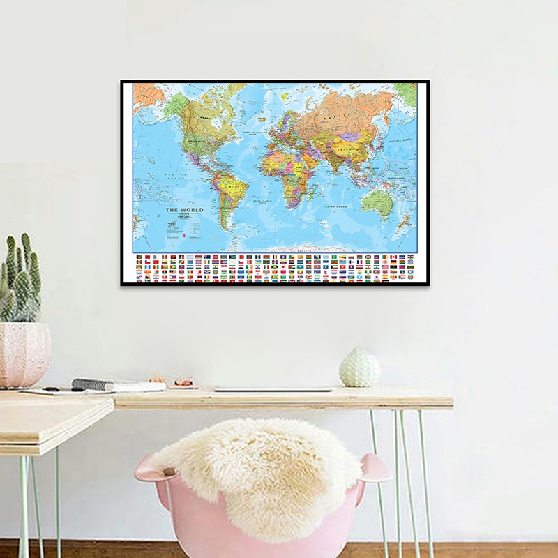 Geographic World Wall Map 59”x39" Wall Hanging Map Cloth for Wall ...