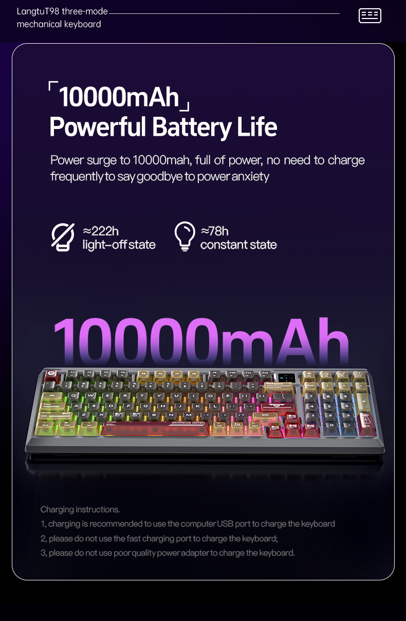 Langtu T98 3-Mode RGB gaming keyboard and mouse set, backlit wired mechanical keyboard, laptops ...