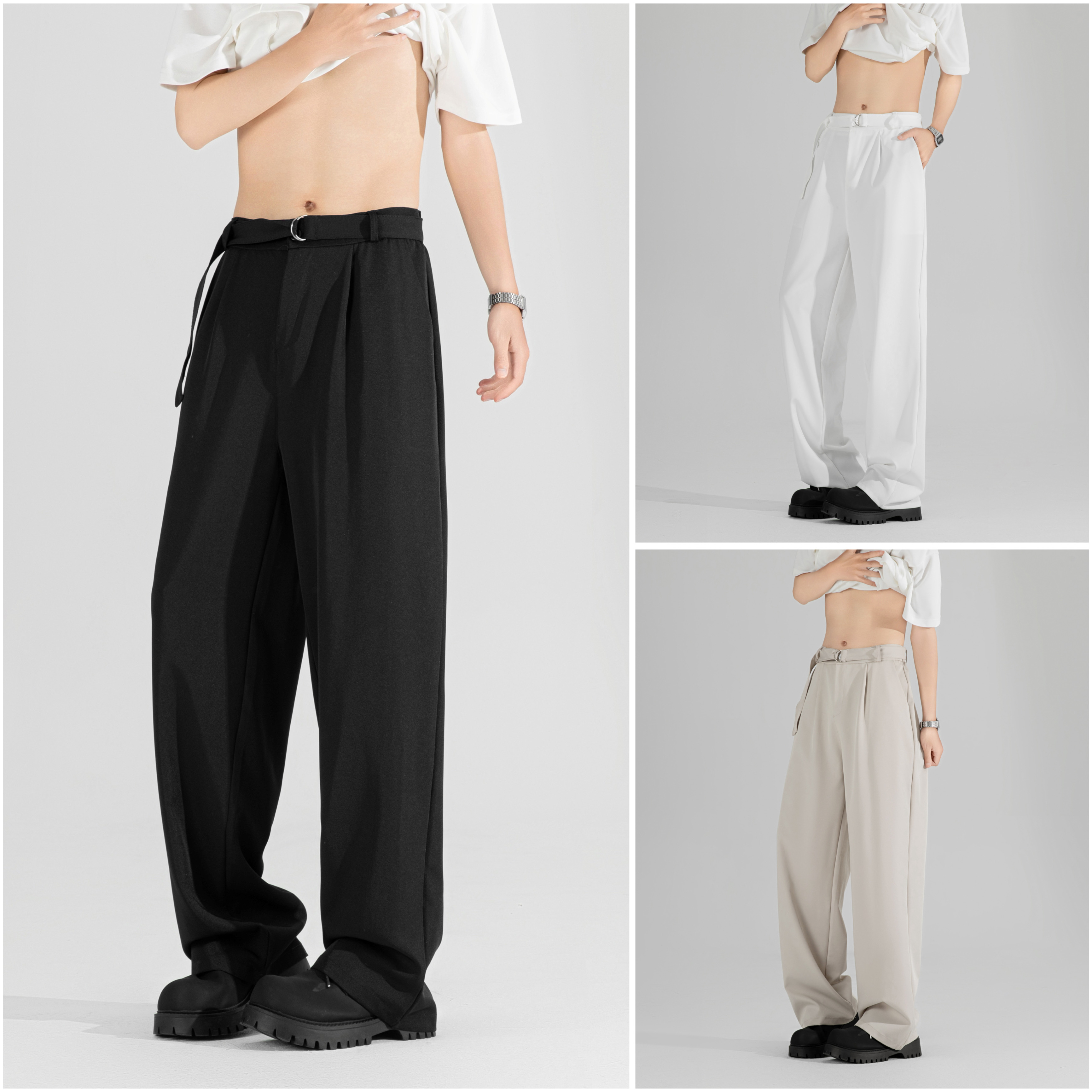 Mannered Men's Wide Leg Baggy Pants Partially Garterized Waistline Free ...