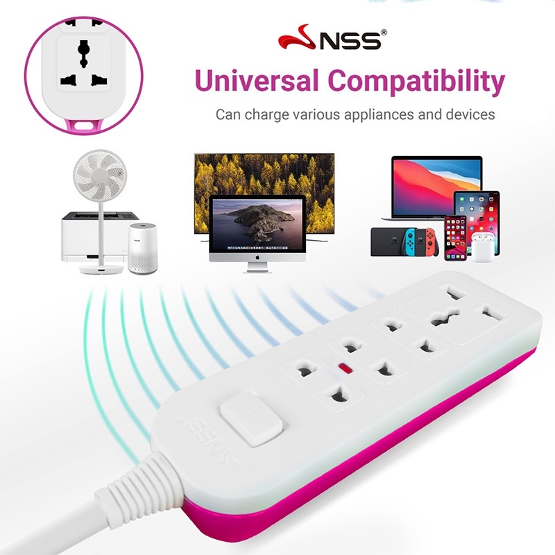 NSS Color Extension Cord 4 Gangs with 1 Switch 250V 2500W 3 Meters/5 ...