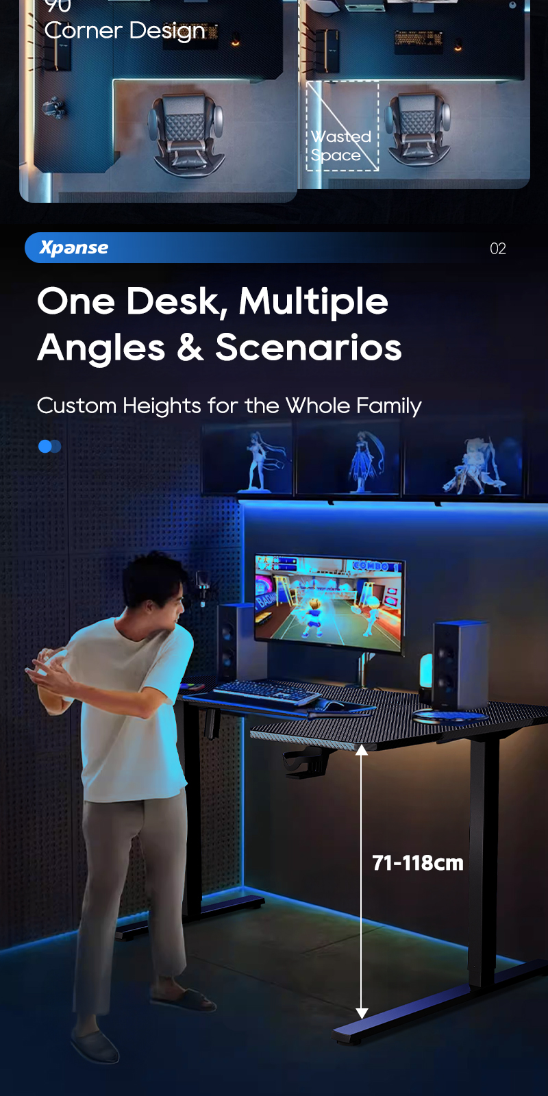 Xpanse Electric Computer Table L-Shaped Corner Office Table Standing ...