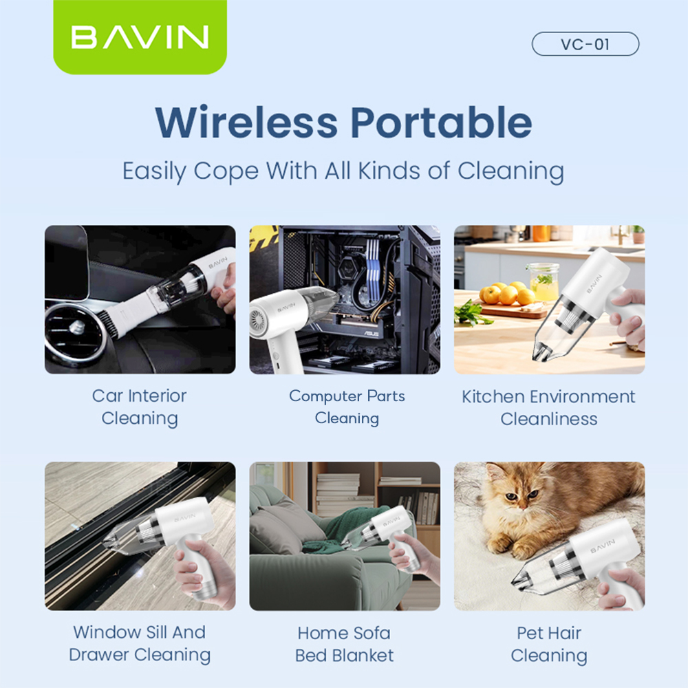 BAVIN VC01 2000mAh 6 in 1 Handheld Wireless Vacuum 6000Pa Suction Wet & Dry Use for Home & Car ...