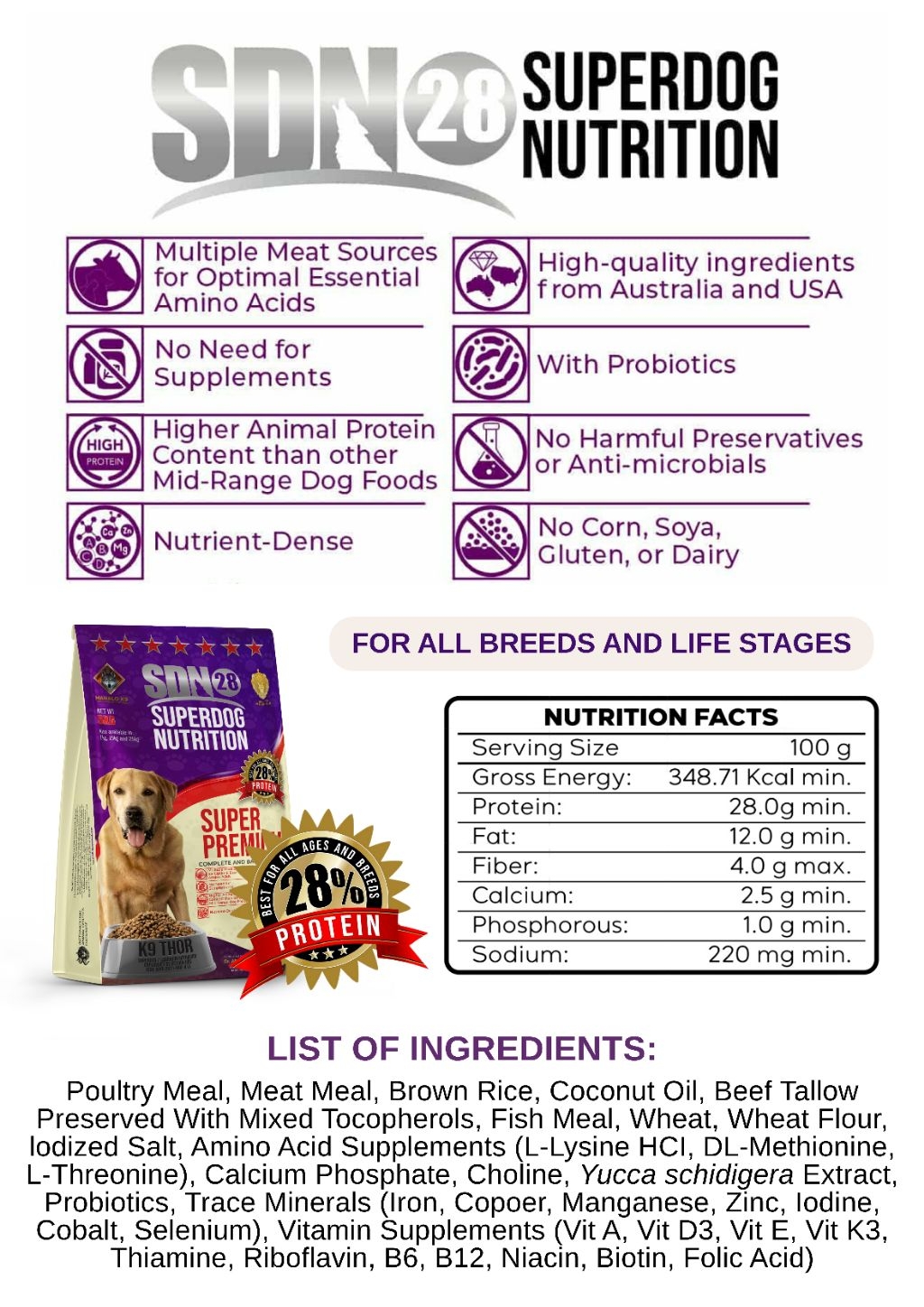 500g 1kg SDN21, SDN28, SDN42 Original, SDN42 Beef - Superdog Nutrition ...