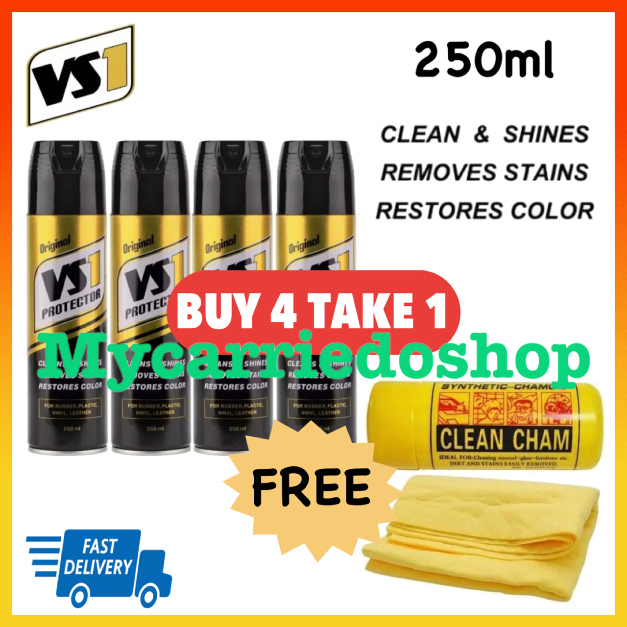 4Pcs VS 1 Original Protector(250ml)+Free Clean Cham Car Motorcycle Wash ...
