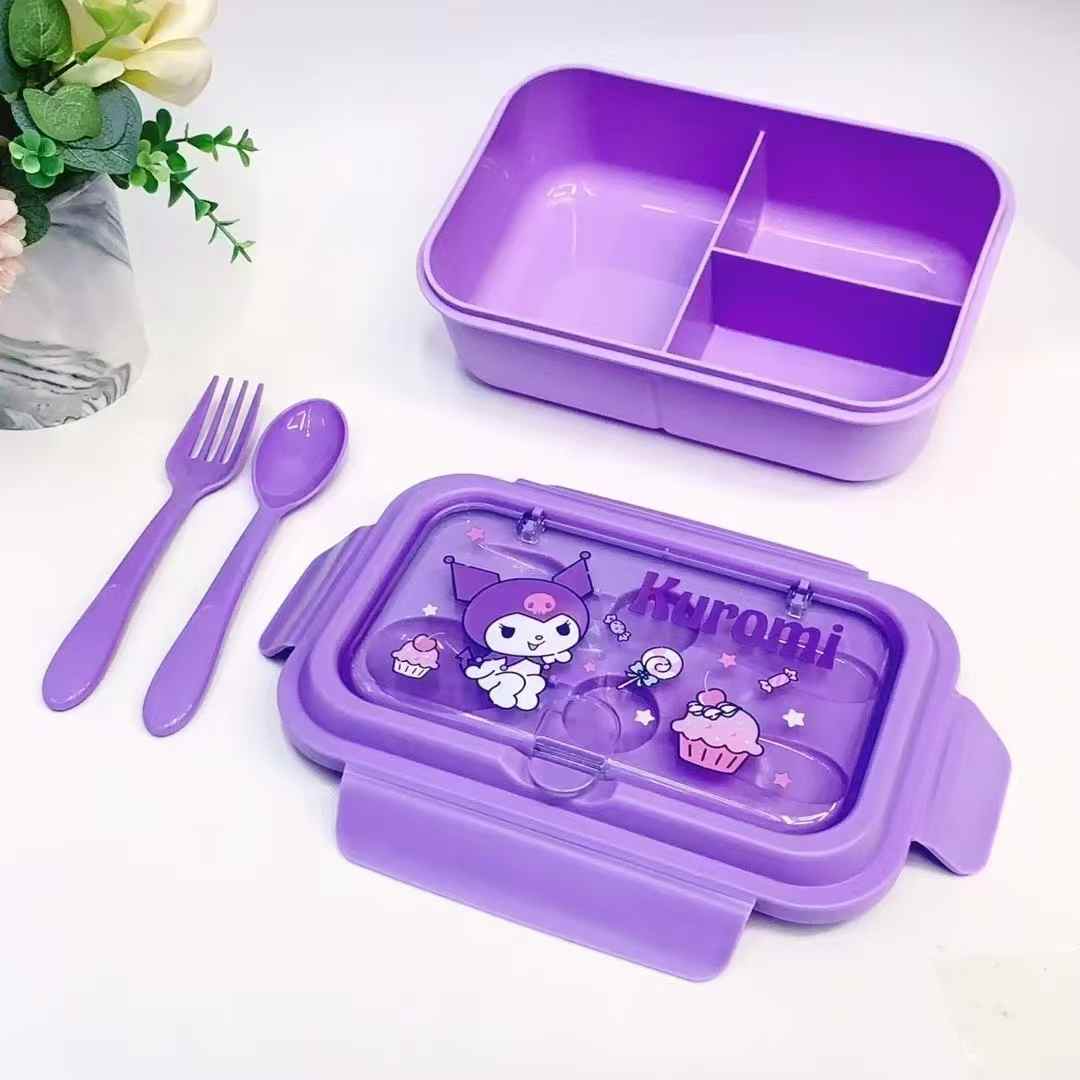 TYK cartoon kuromi melody school lunch box with spoon and fork | Shopee ...