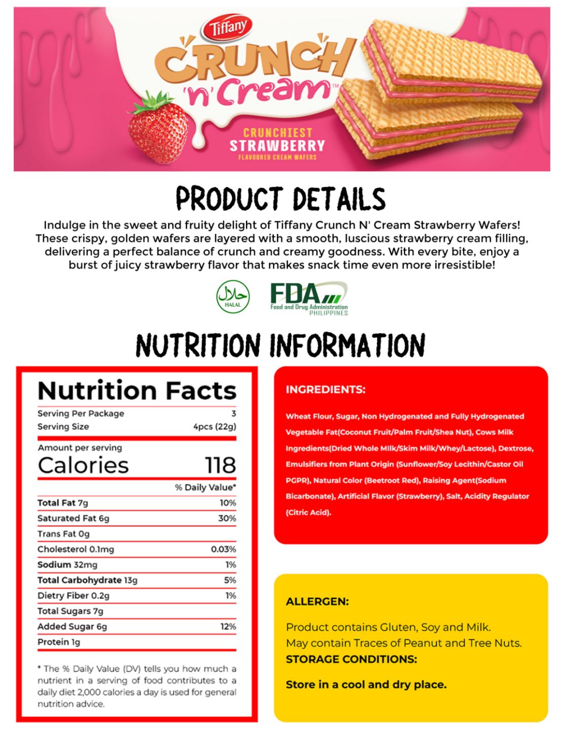 Tiffany Crunch N' Cream Strawberry Wafer 65g Bundle | Shopee Philippines