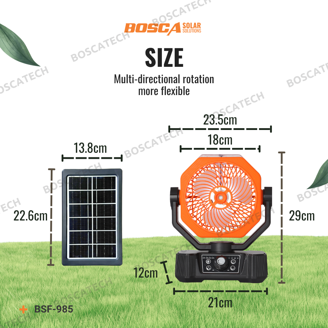 BOSCA BSF-985 6" Solar Rechargeable Mist Fan 8-Speed Cooling with Spray ...