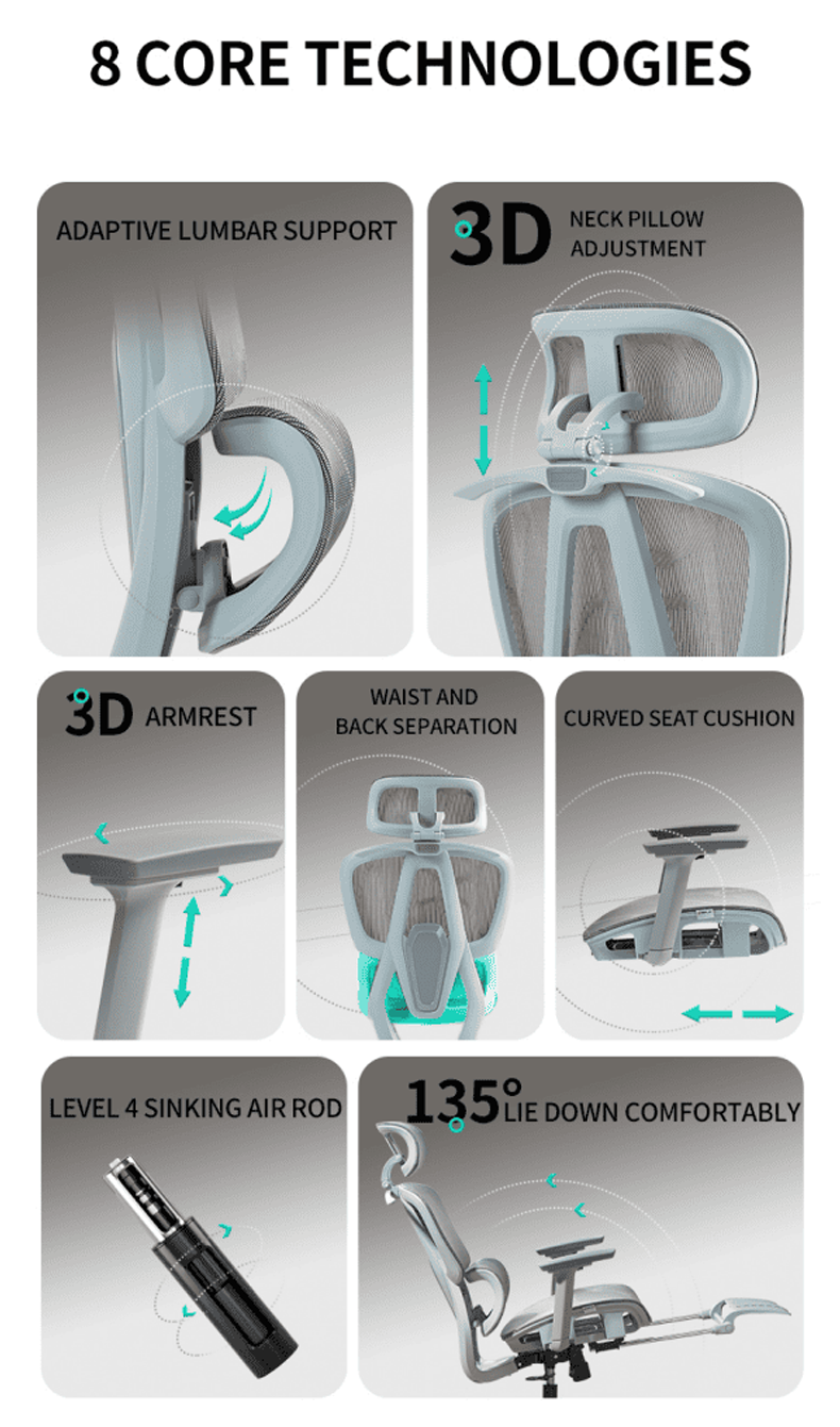 INPLAY EF100-G V2 Ergonomic Chair Adjustable Breathable Design Long ...