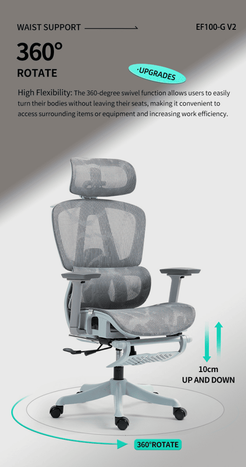 INPLAY EF100-G Ergonomic Chair Adjustable Breathable Design Long ...