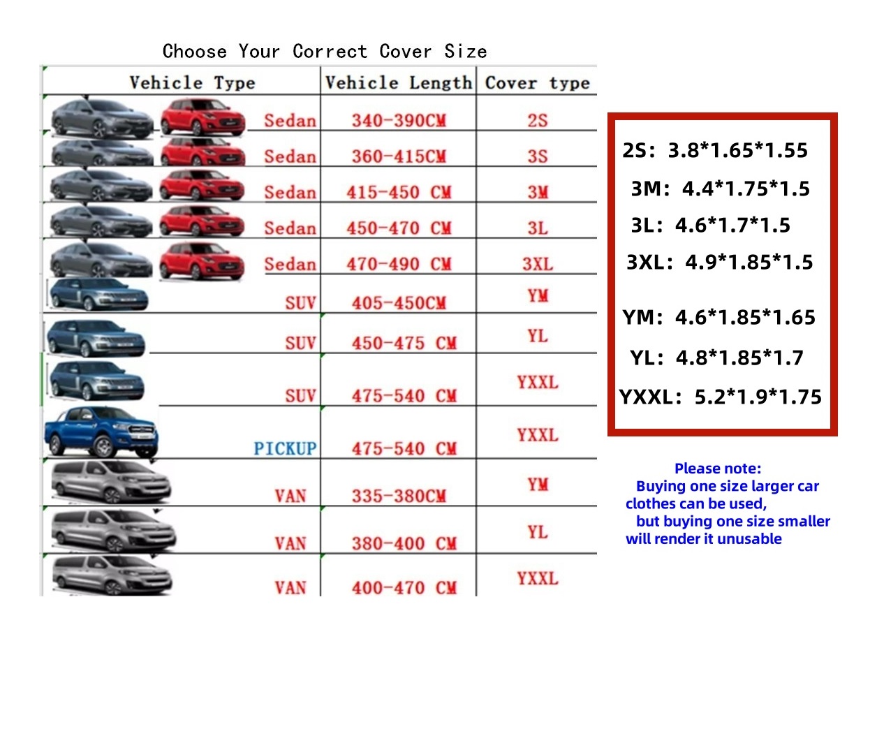 Car Cover For 2S/3M/3L/YM/YL/YXXL/Pickup Large Size waterproof ...
