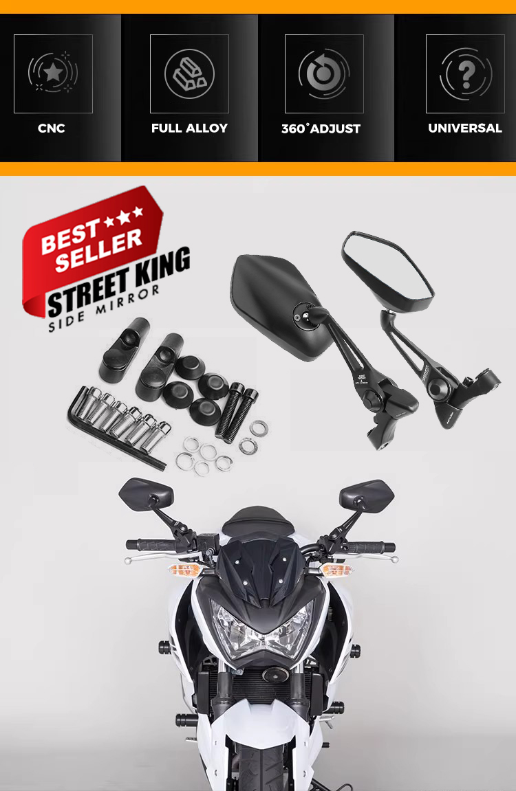 Street King Side Mirror V2 For Motorcycle Heavy Duty Full Anti-Glare ...