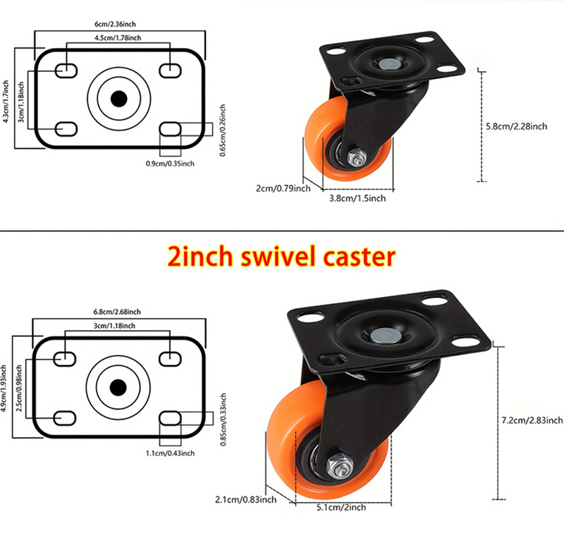 4PCS Gold Diamond Caster Wheel Set 1.5-2 Inch Heavy Duty Swivel,With ...