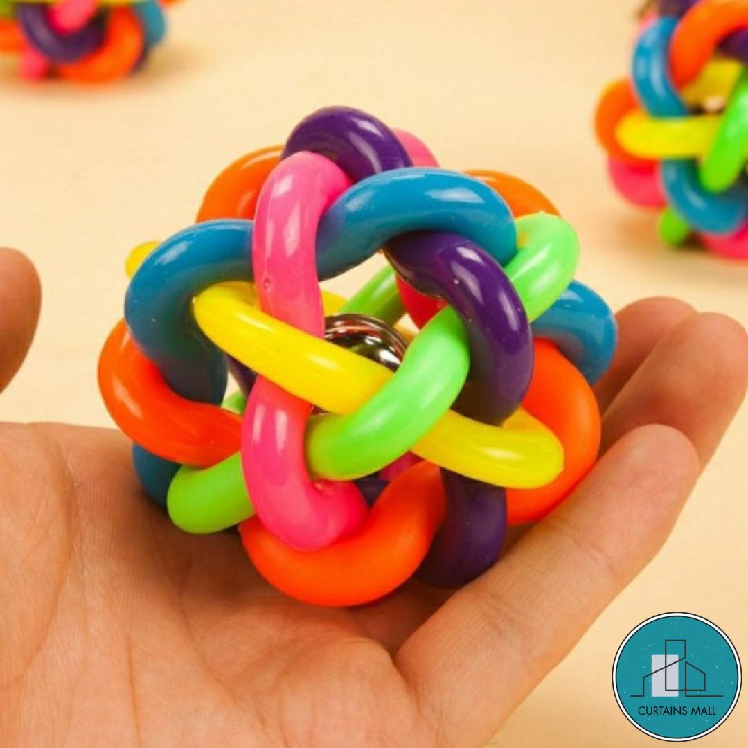 Bell Ball Colorful Rainbow Pet Toy Bite Resistant Woven Ball Chew Toy ...