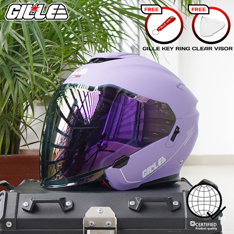 GILLE HELMETS 893 VISAGE PLAIN Half Face Gold Iridium Inner Visor ...