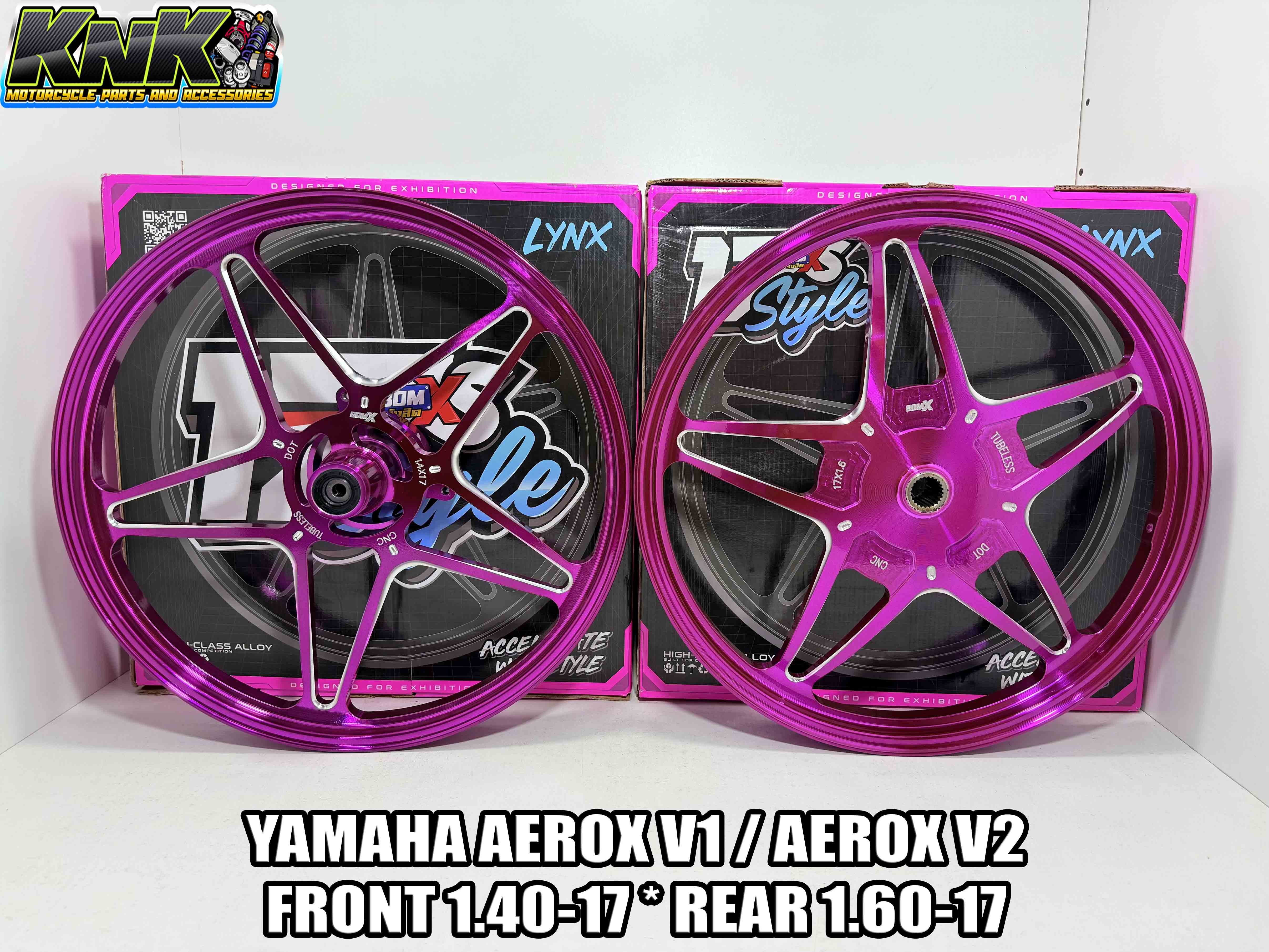 BOM X 17's STYLE CNC MAGS LYNX (STAR) 17s 5 SPOKES FOR YAMAHA AEROX 155 ...