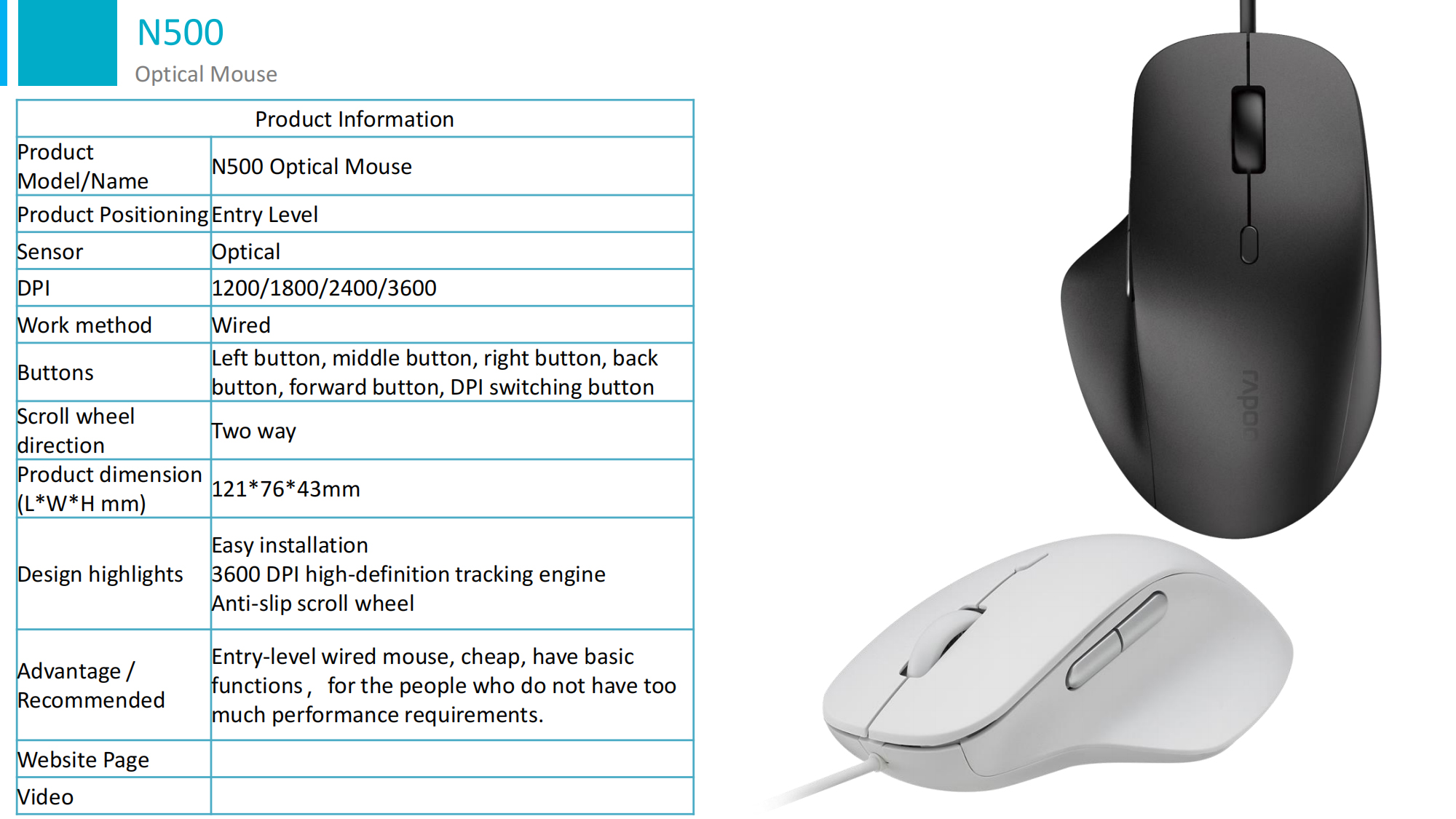 Rapoo N500 Optical Wired Mouse (Black) | Shopee Philippines