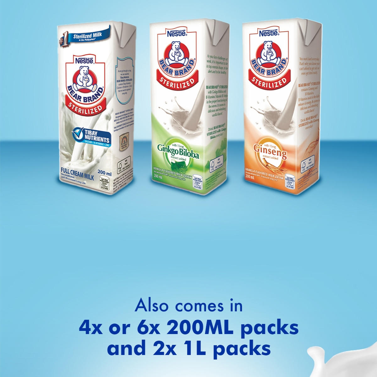 BEAR BRAND Sterilized UHT Milk with Gingko Biloba 200ml - Pack of 32 ...