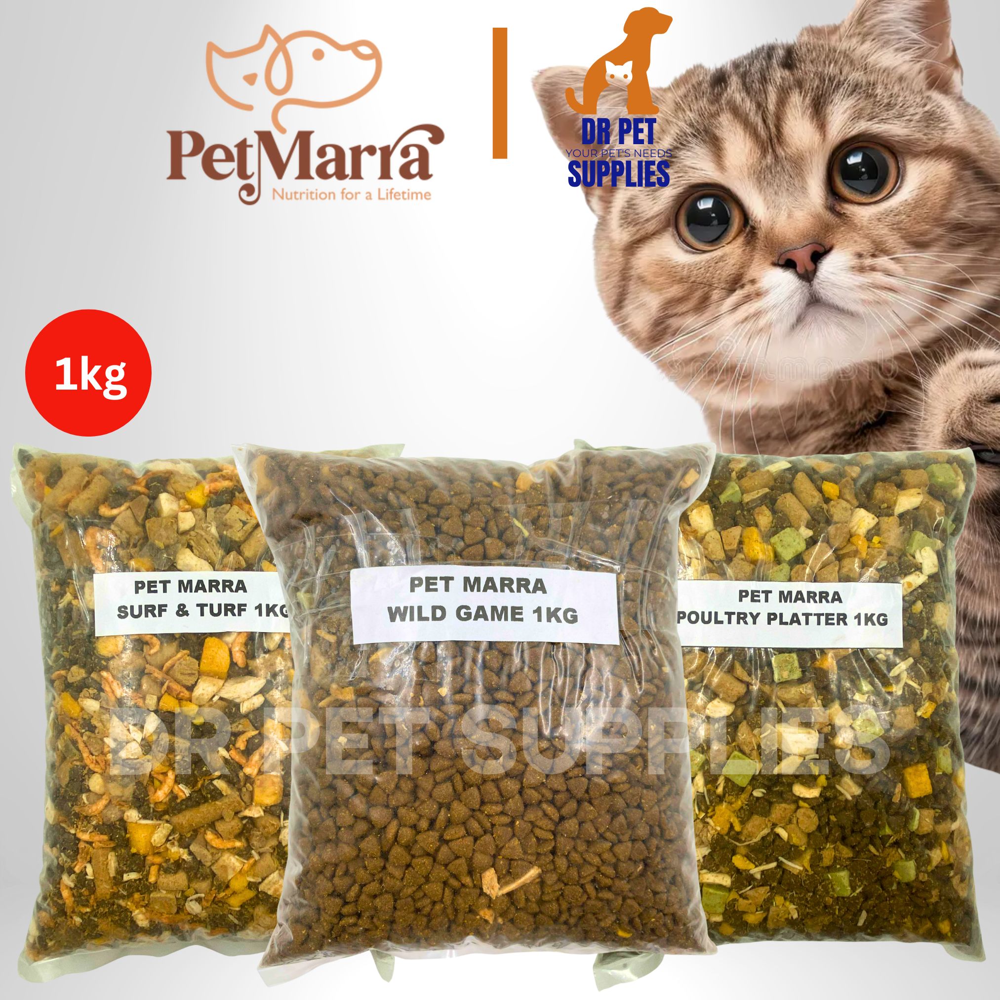 1kg Pet Marra Healthy Raw Chunks Recipe Dry Cat Food All Stages Adult ...
