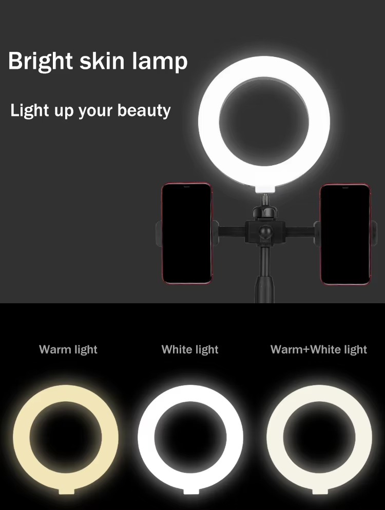Ring Light Dual Phone Stand Phone Holder Table Desktop Selifie Light ...