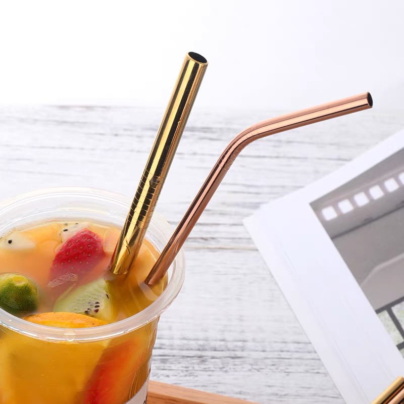 G142 Stainless Metal Straw Reusable 4IN1 Straw Set with Dustcover Pouch ...