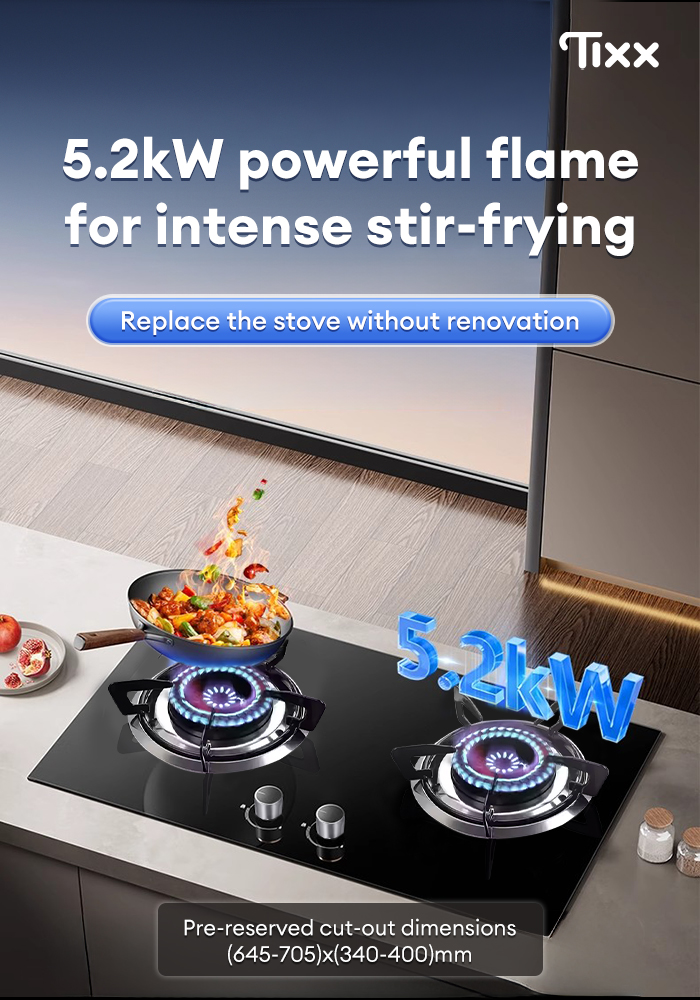 Tixx Gas Stove Built-In 5200W Super Firepower 2 Burners Glass Panel ...