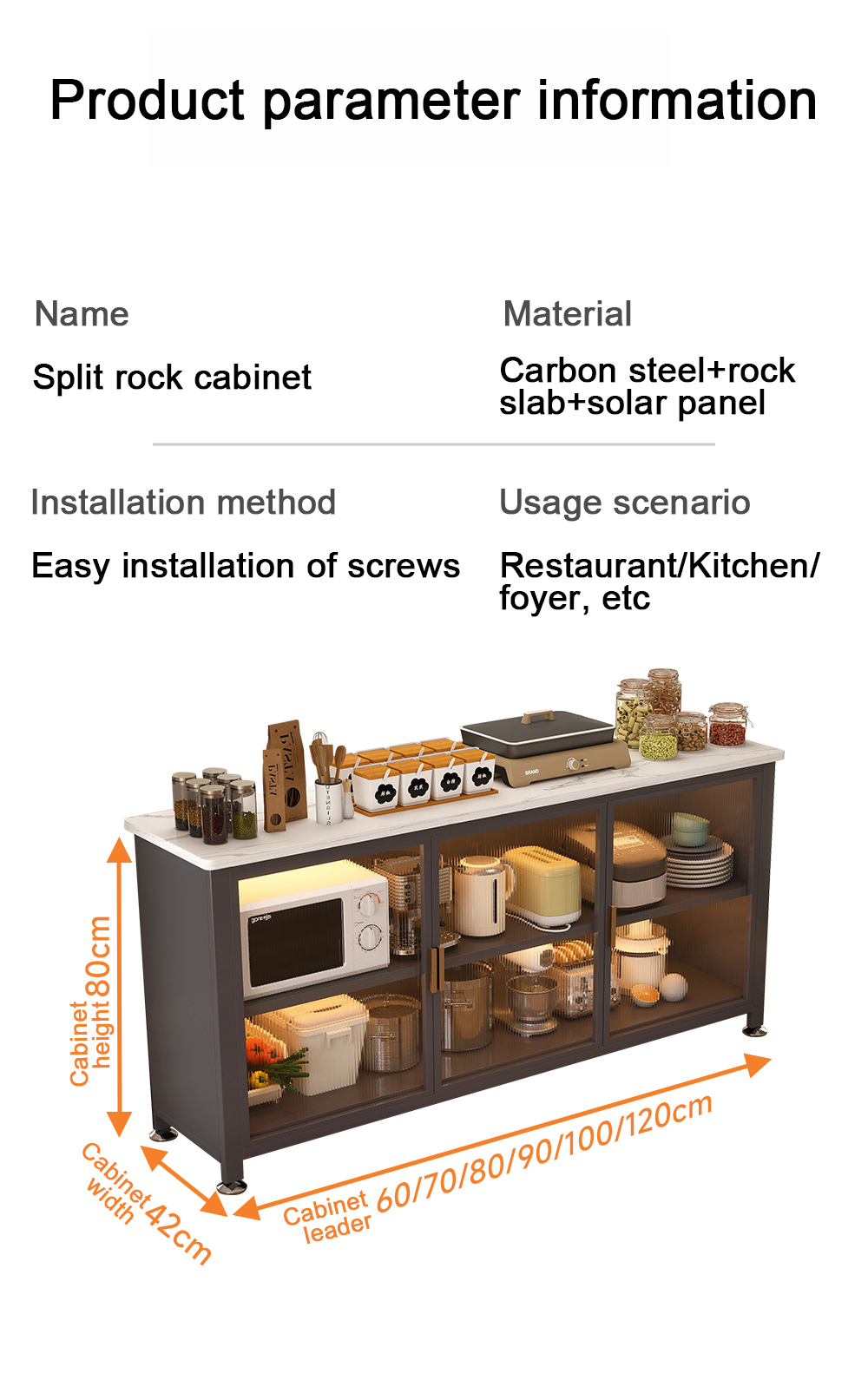 SWG Kitchen Storage Cabinet Sideboard Cupboard Cabon Steel Organizer ...