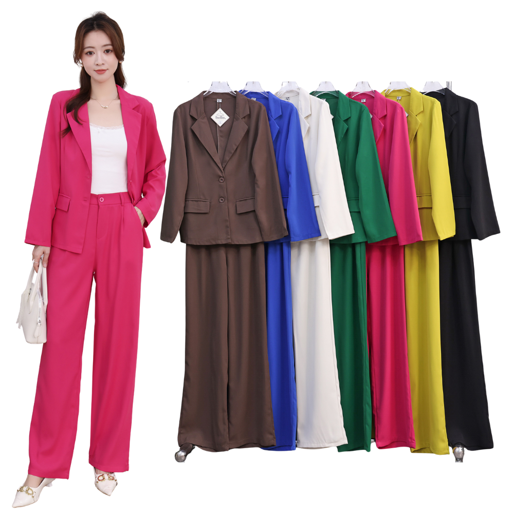 Terno Set for Women Corporate Attire Long Sleeve Blazer & Wide-Leg ...