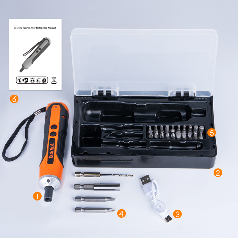 TASKTOOL 26PCS Cordless Screwdriver Mini Handheld Electric Drill Hammer ...
