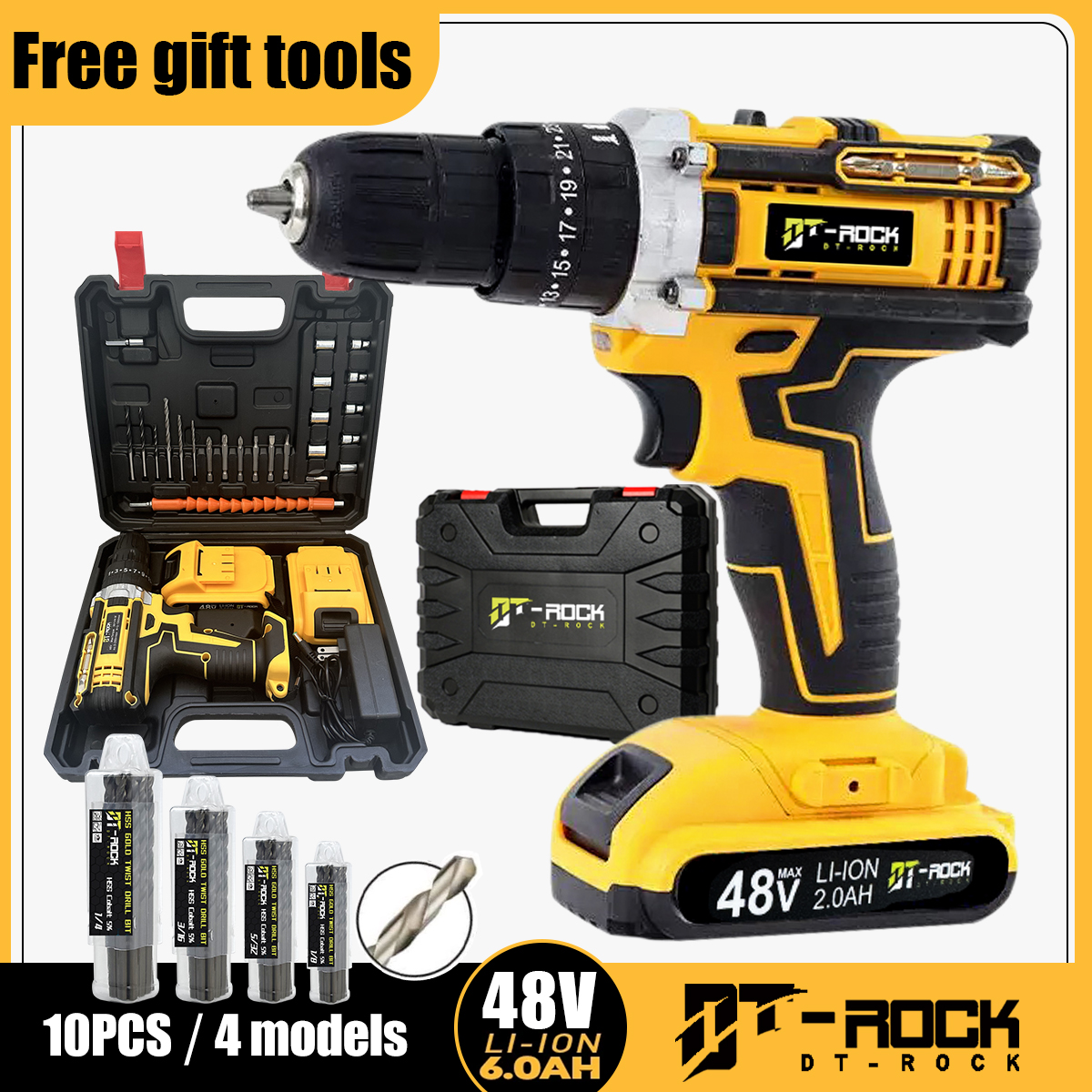 DT-ROCK 48V Cordless Impact Drill/Screwdriver Heavy Duty Impact Drill ...