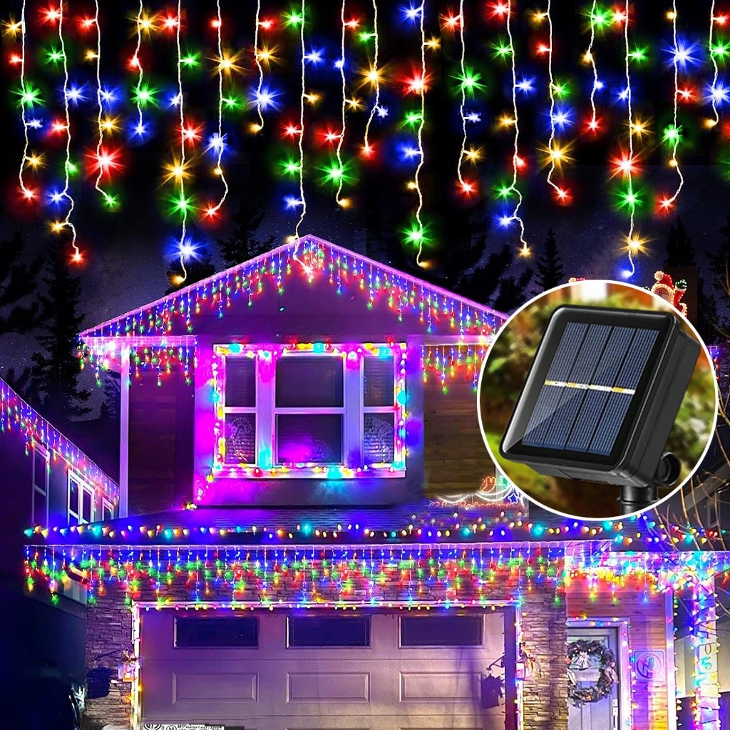 7M 160LEDs Solar Icicle Light Christmas Lights Outdoor Waterproof ...
