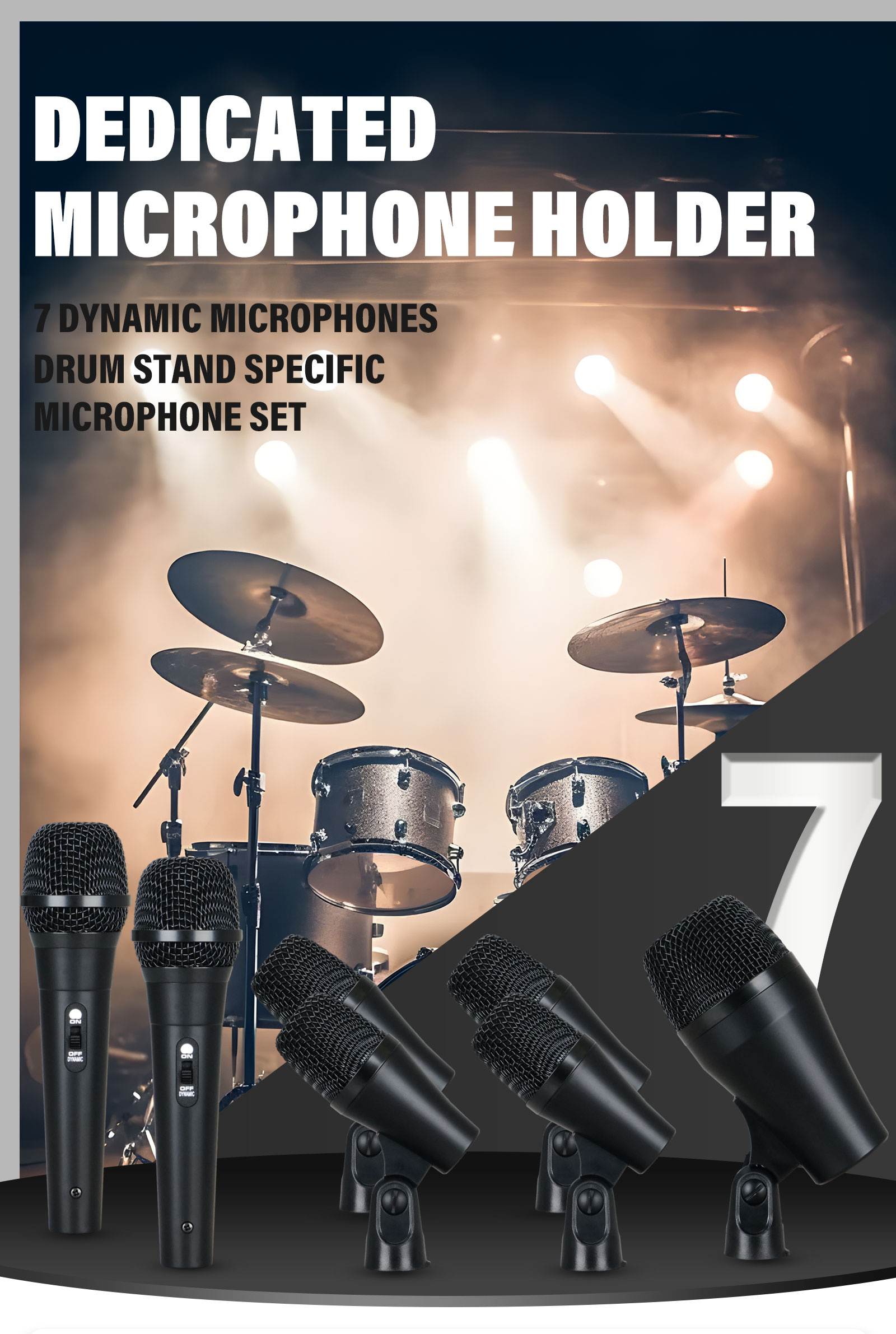 DRUMKIT 7-Piece Wired Dynamic Kit-Kick Bass, Tom/Snare & Cymbals ...
