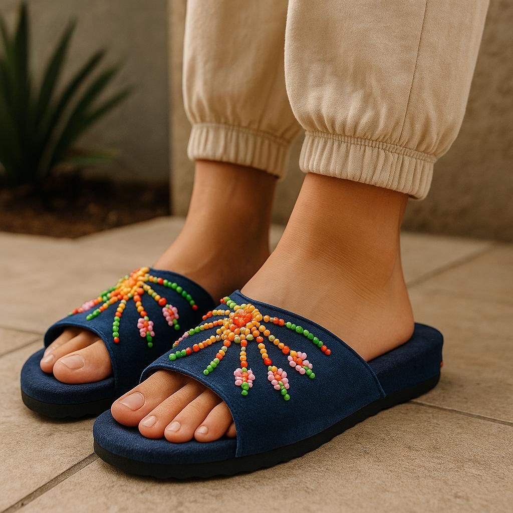 Alpombra ladies light-sole 'Open-Toe' hand crafted beaded indoor ...
