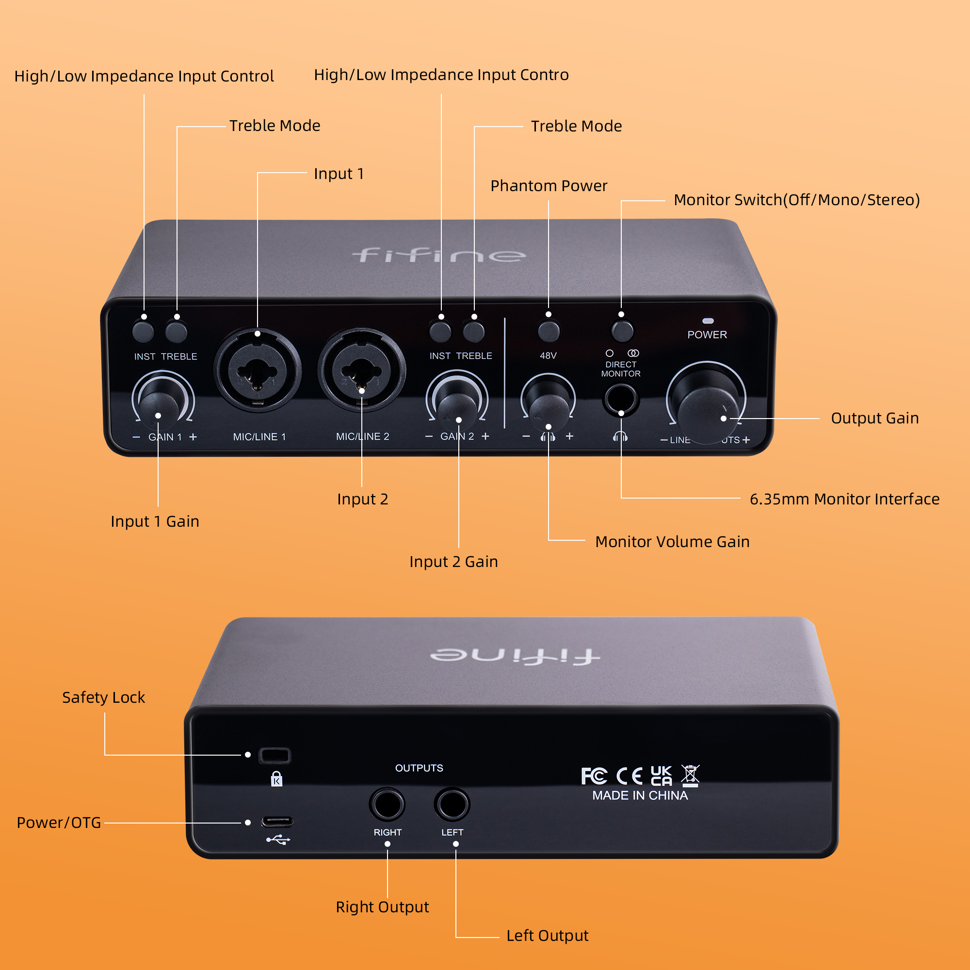 Fifine Ampli3 Type-C Audio Interface 2 Channel USB Treble Sound Card ...