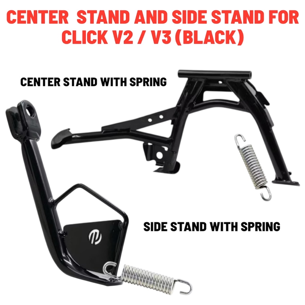 CENTER AND SIDE STAND with SPRINGS FOR HONDA CLICK V2/V3 (CHROME/BLACK ...