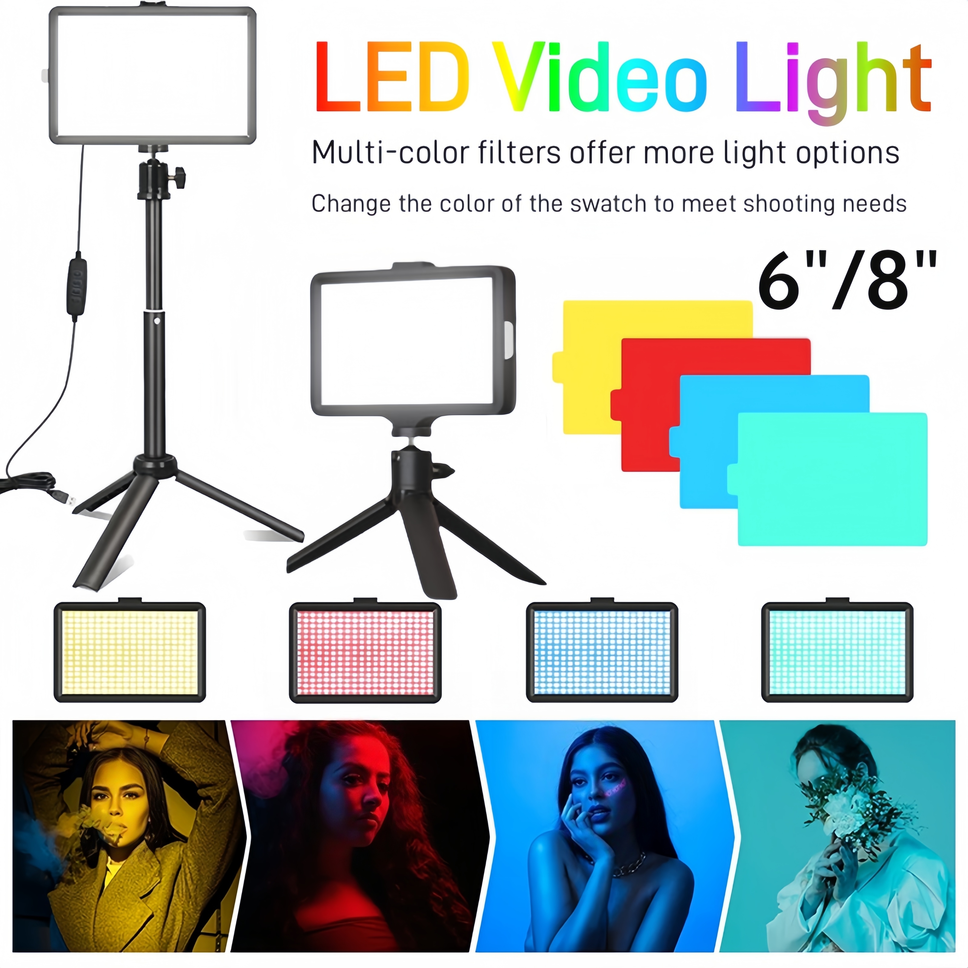 6" 8" LED Panel Light Live Stream Fill Lamp Selfie Dimmable Lighting ...