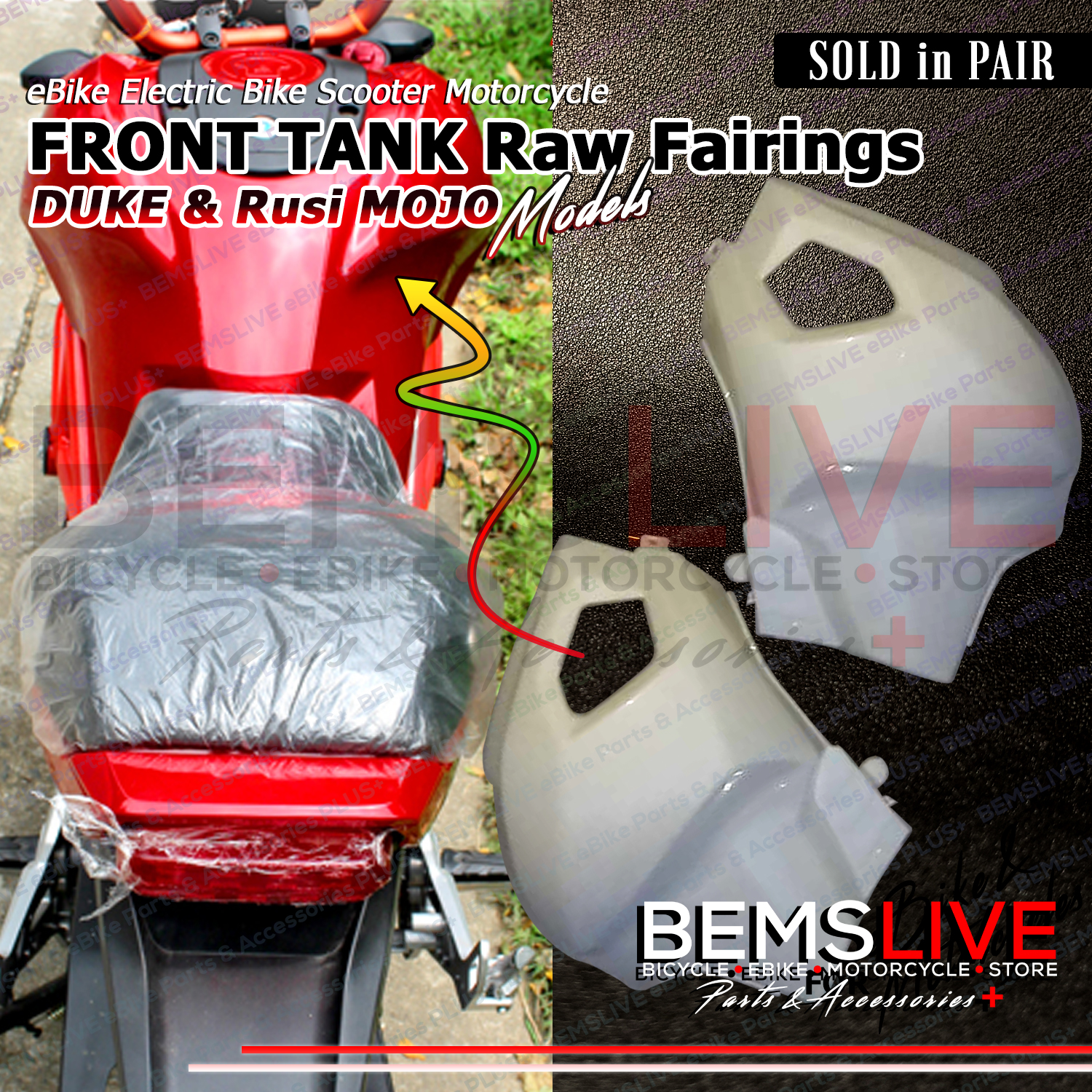 BEMS Duke Rusi Mojo Raw Unpainted Fairings Top Tank Fairings for ebike ...
