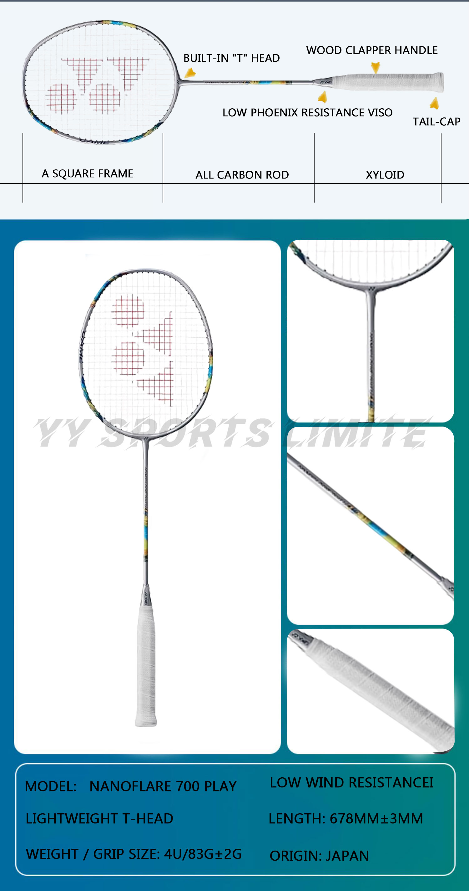 YY badminton racket original NANOFLARE 700 PRO Frame with string ...