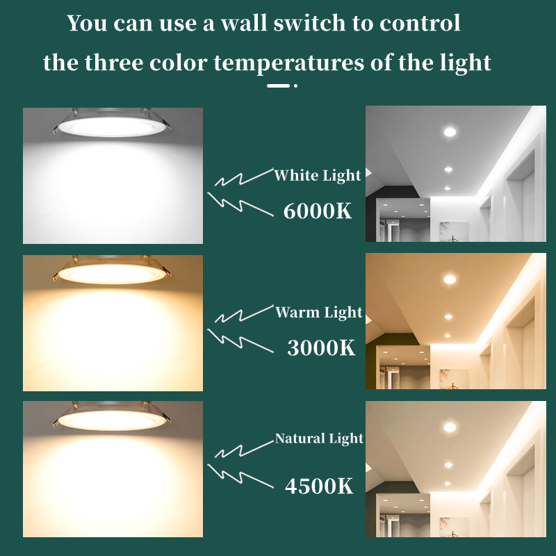 LED Downlight Ceiling Lights Tricolor Dimming High Quality Aluminum Pin ...