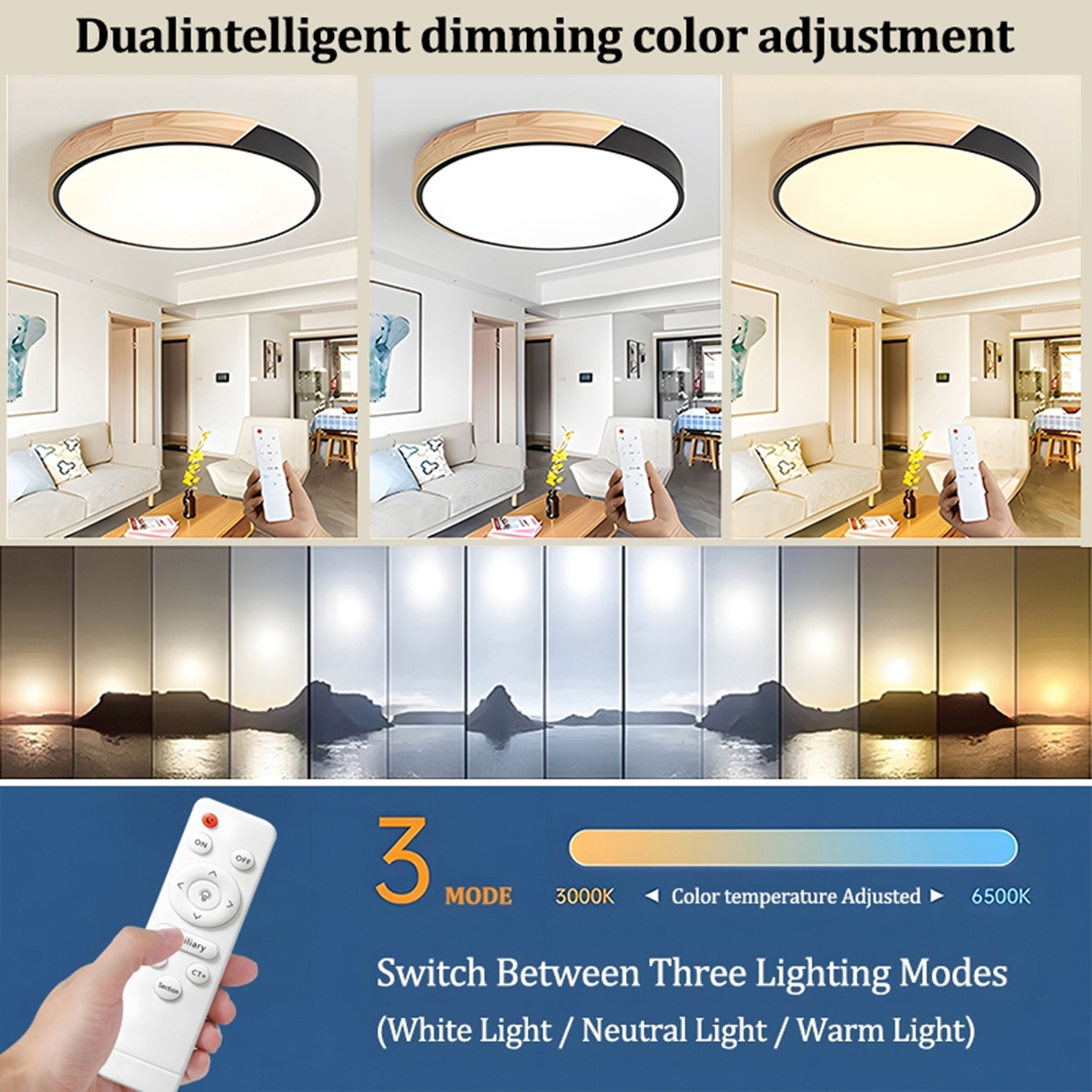 Modern LED Ceiling Light 3Colors Dimmable /Remote Control Room Light ...