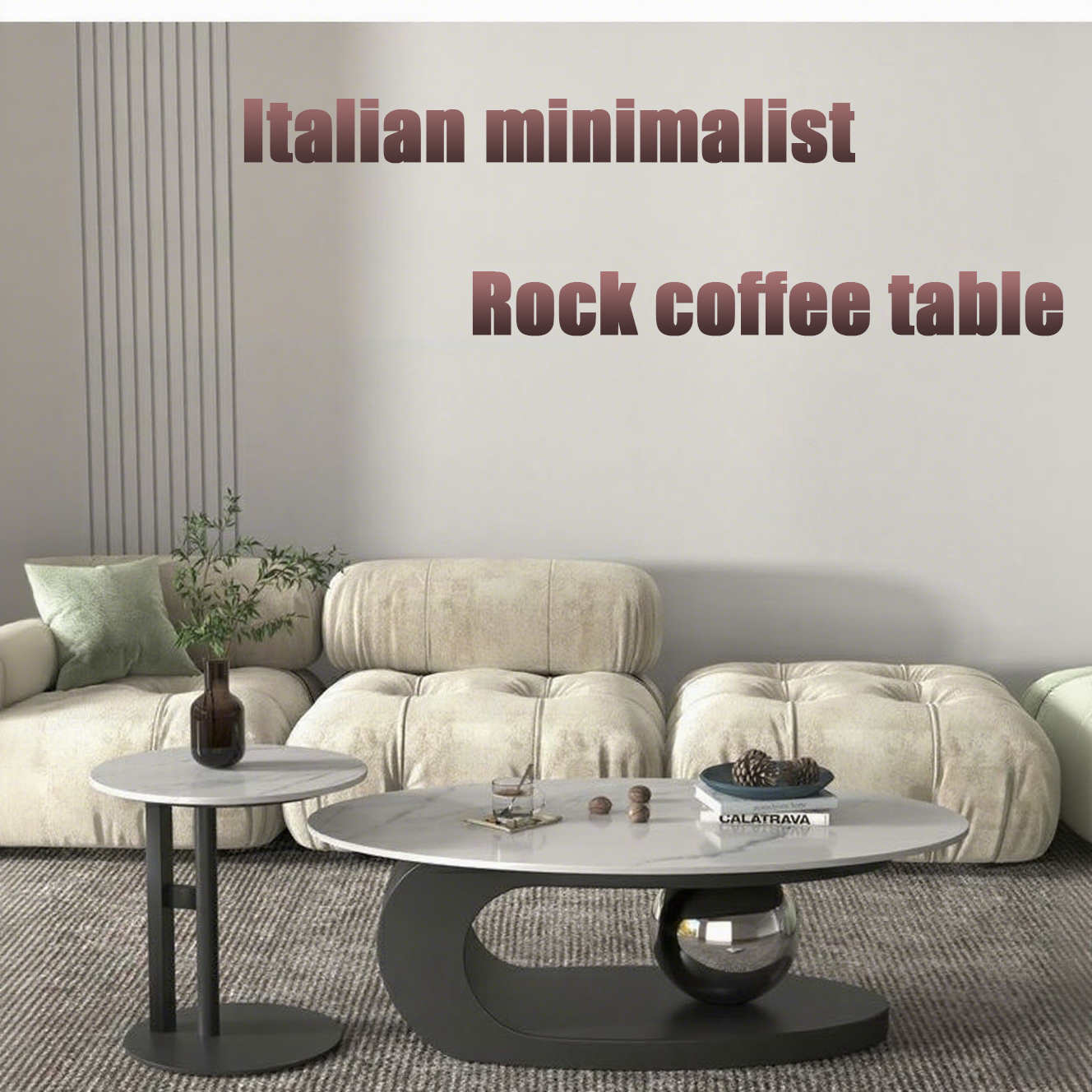 Rock plate coffee table oval light luxury modern living room new ...
