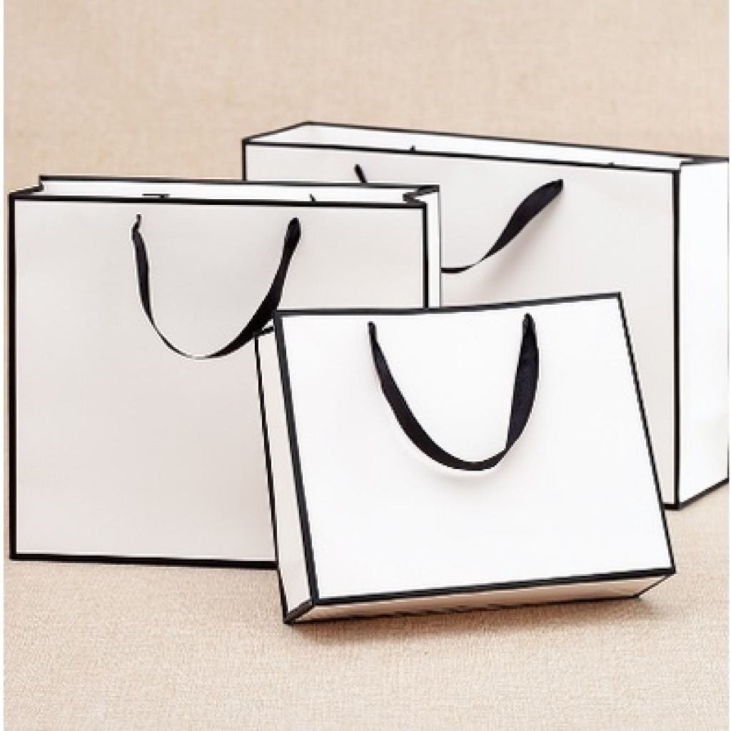 White card board black Gift Kraft Paper Bag Plain Rope Handle Paperbag ...
