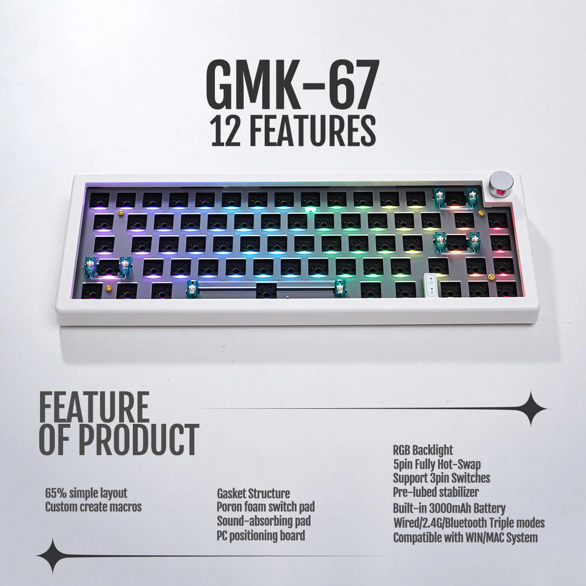 FEKER GMK67 Mechanical Keyboard Kit 65% Hot Swappable Wireless ...