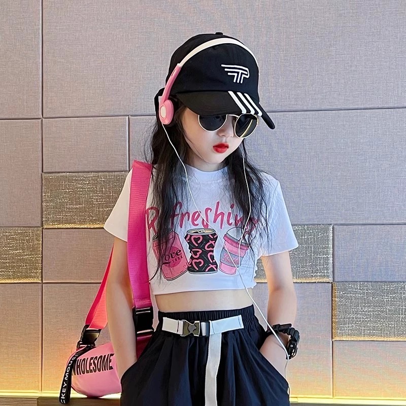 Girls 3-12Y Crop Top Blouse Korean Style OOTD Cotton Printed Design ...