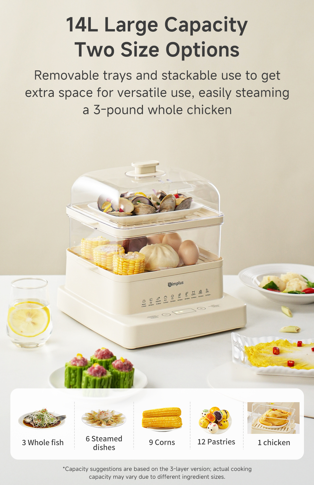 Simplus Electric Food Steamer Multifunction Smart Timer 14L/12L/21L ...