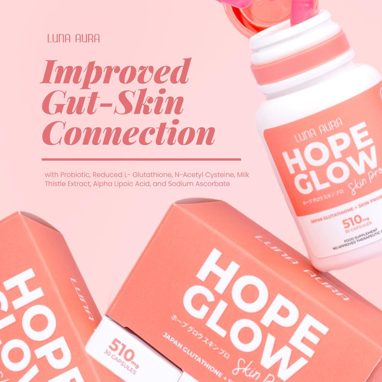 LUNA AURA Hope Glow Skin Pro Japan Glutathione + Skin Probiotic 510mg ...
