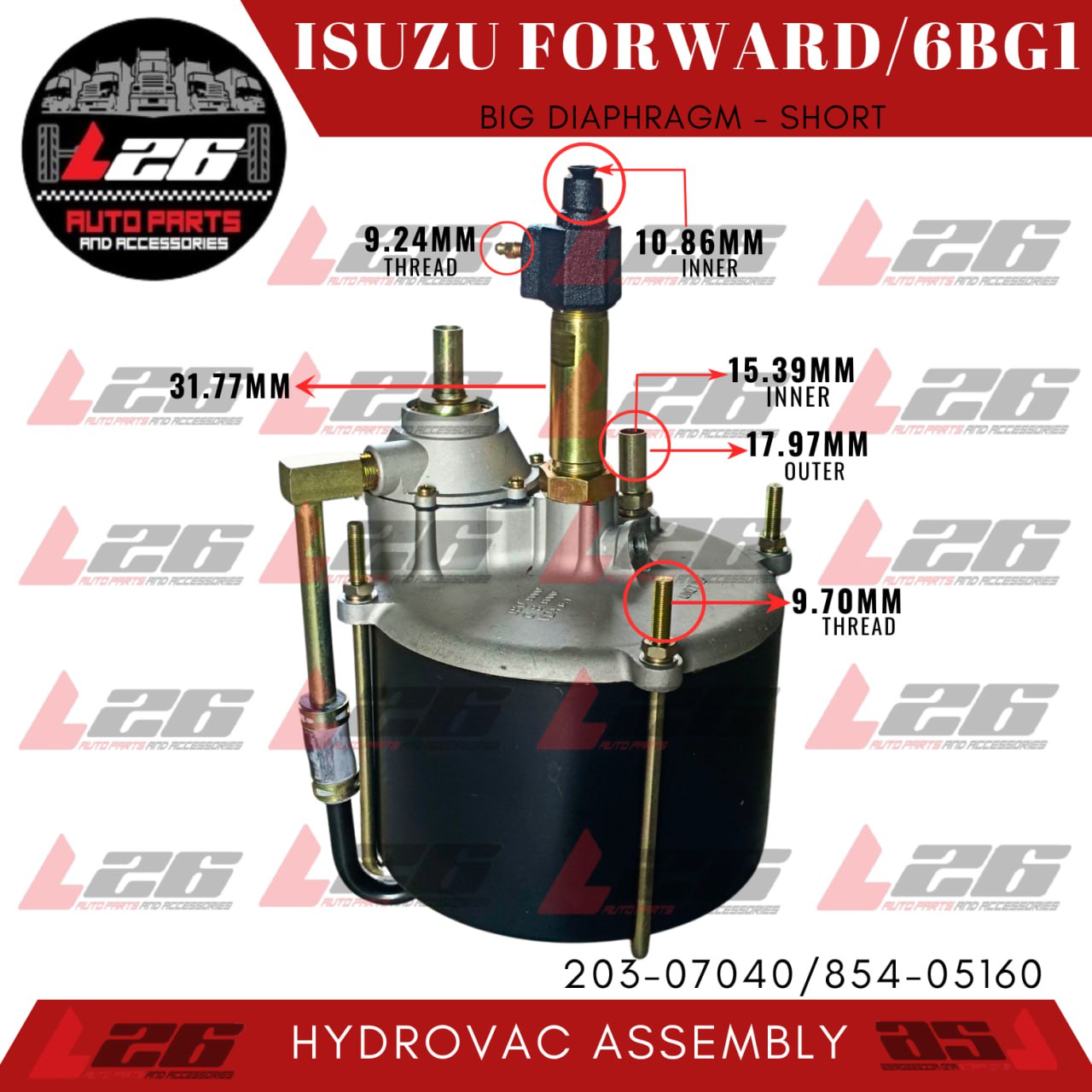 Isuzu Forward 6BG1 Brake Booster/ Hydrovac Assembly Big Diaphragm Short Type 203-07040/854-05160 ...