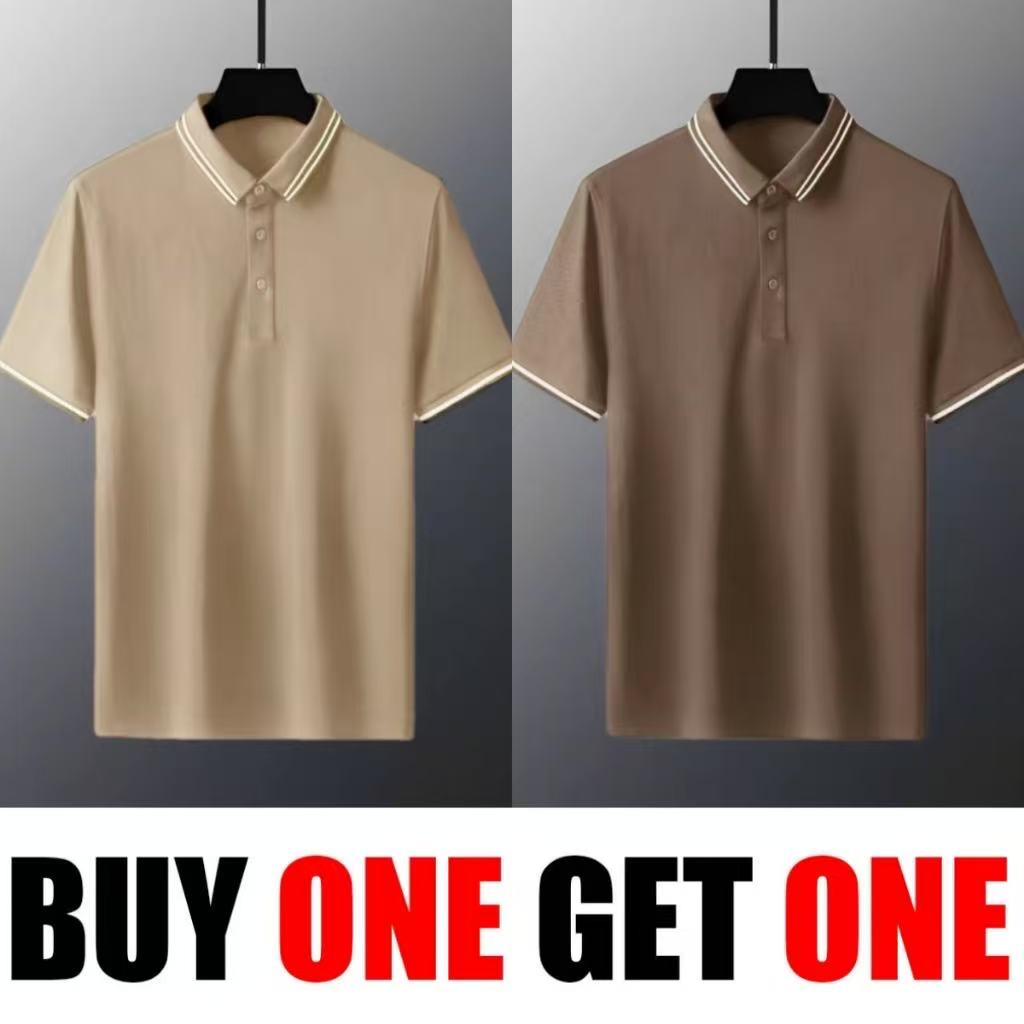 [BUY 1 TAKE 1] Unisex stripe polo shirt multiple color stand neck ...
